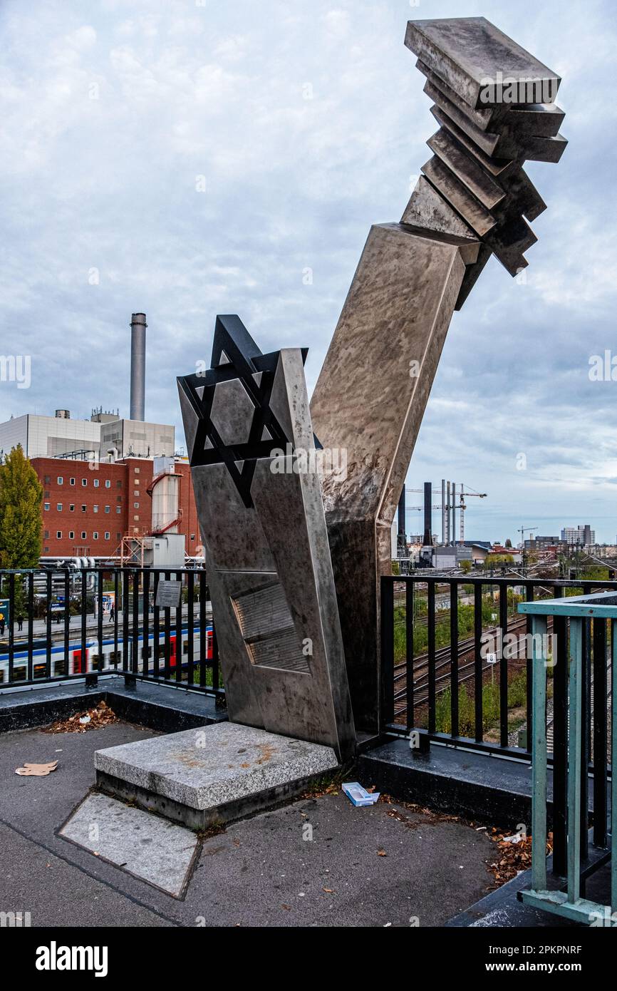 Holocaust Deportation Memorial on bridge over railway station where ...
