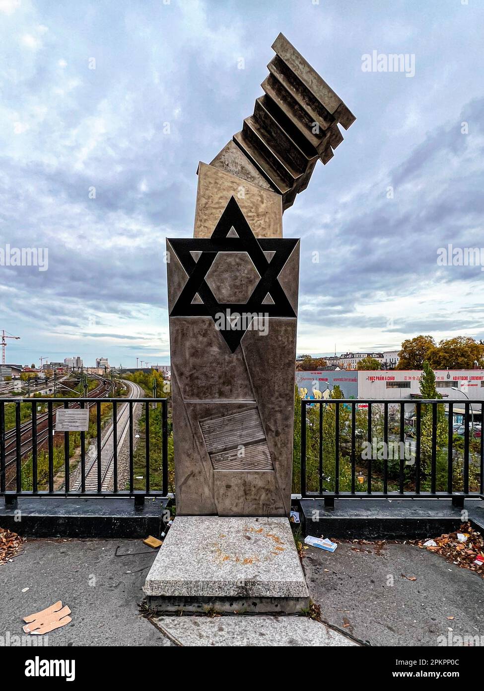 Holocaust Deportation Memorial on bridge over railway station where ...