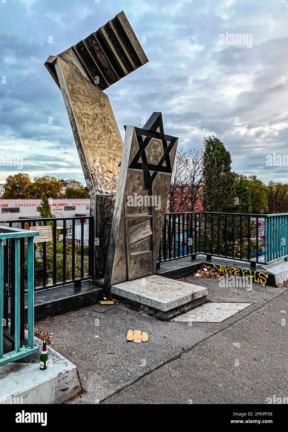 Holocaust Deportation Memorial on bridge over railway station where ...