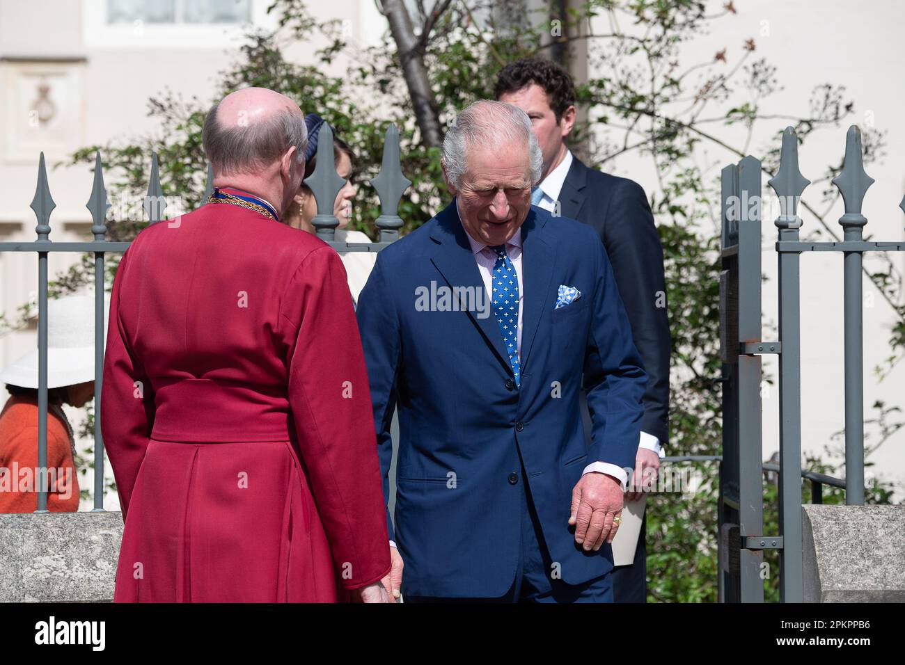 Windsor, Berkshire, UK. 9th April, 2023. King Charles talks to David ...