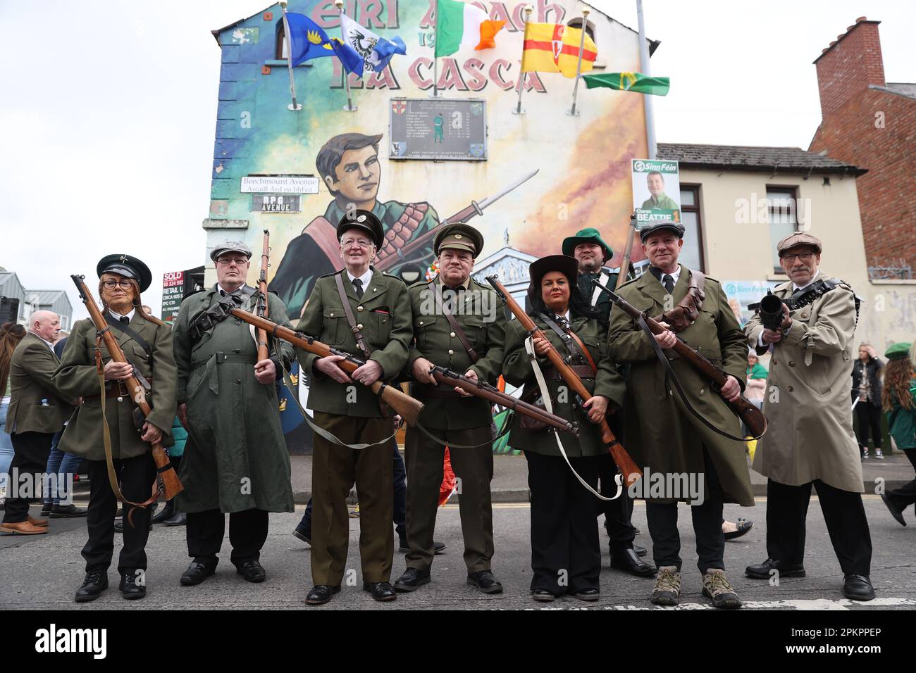 Reenactors at Beechmount Avenue near the Falls Road, Belfast, before ...