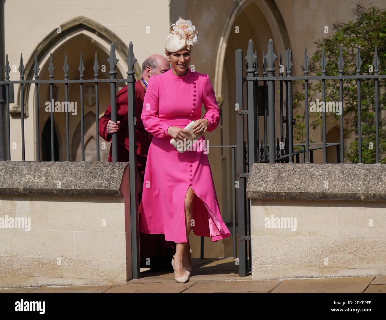 Zara Tindall eaves after attending the Easter Mattins Service at St ...