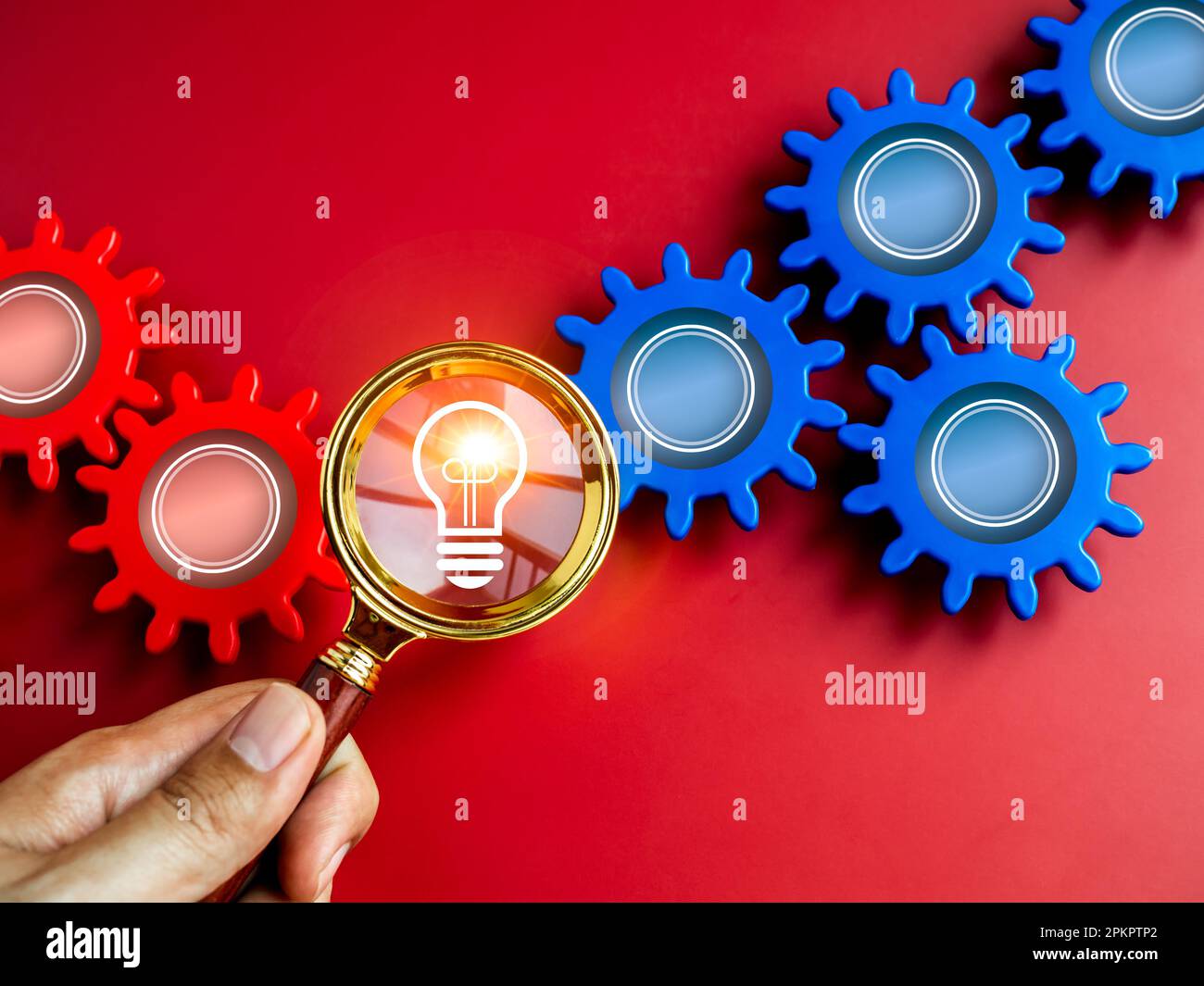 Idea light bulb symbol appear on magnifying glass lens in hand appear ...