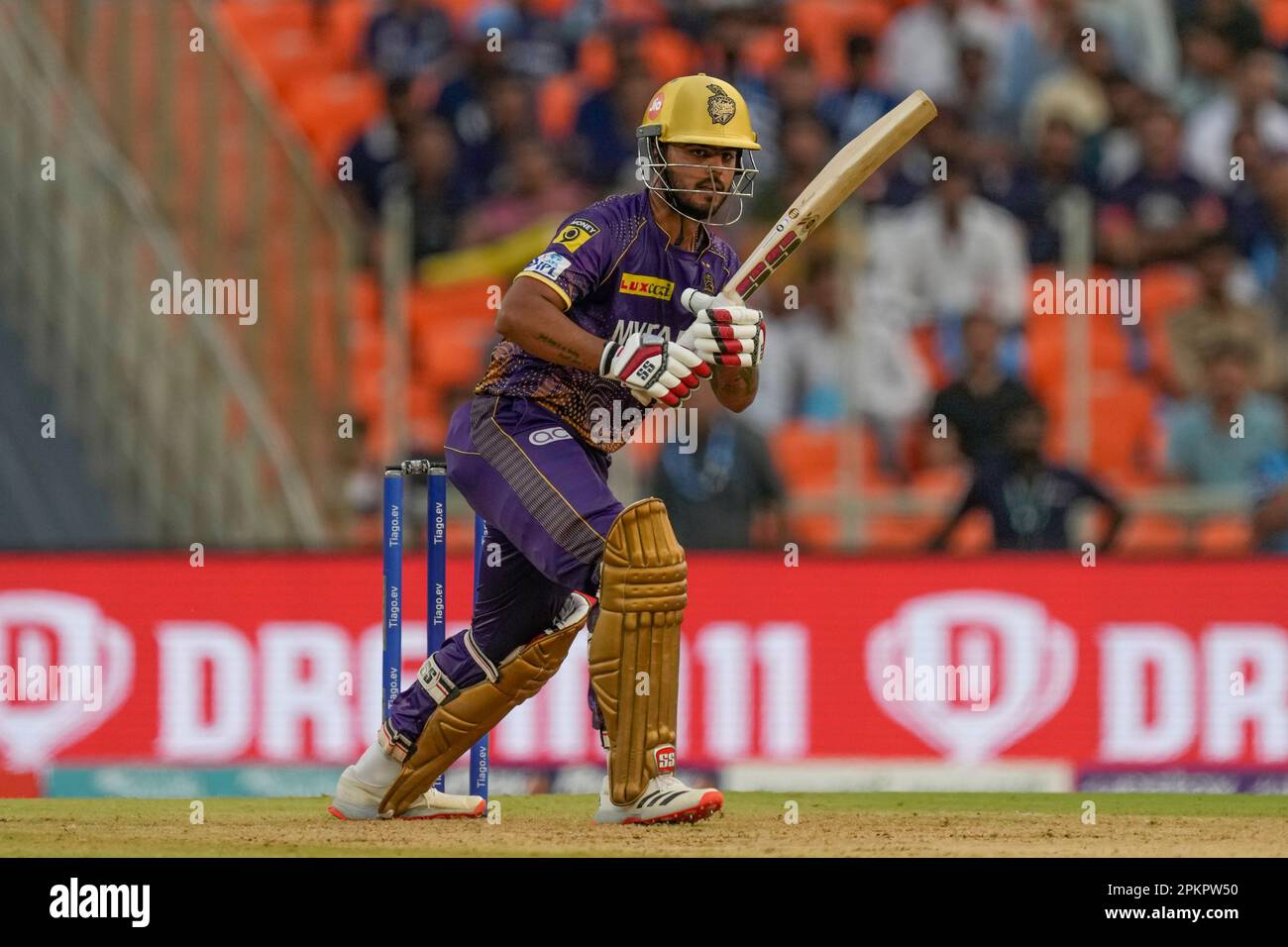 Kolkata Knight Riders's Nitish Rana plays a shot during the Indian ...