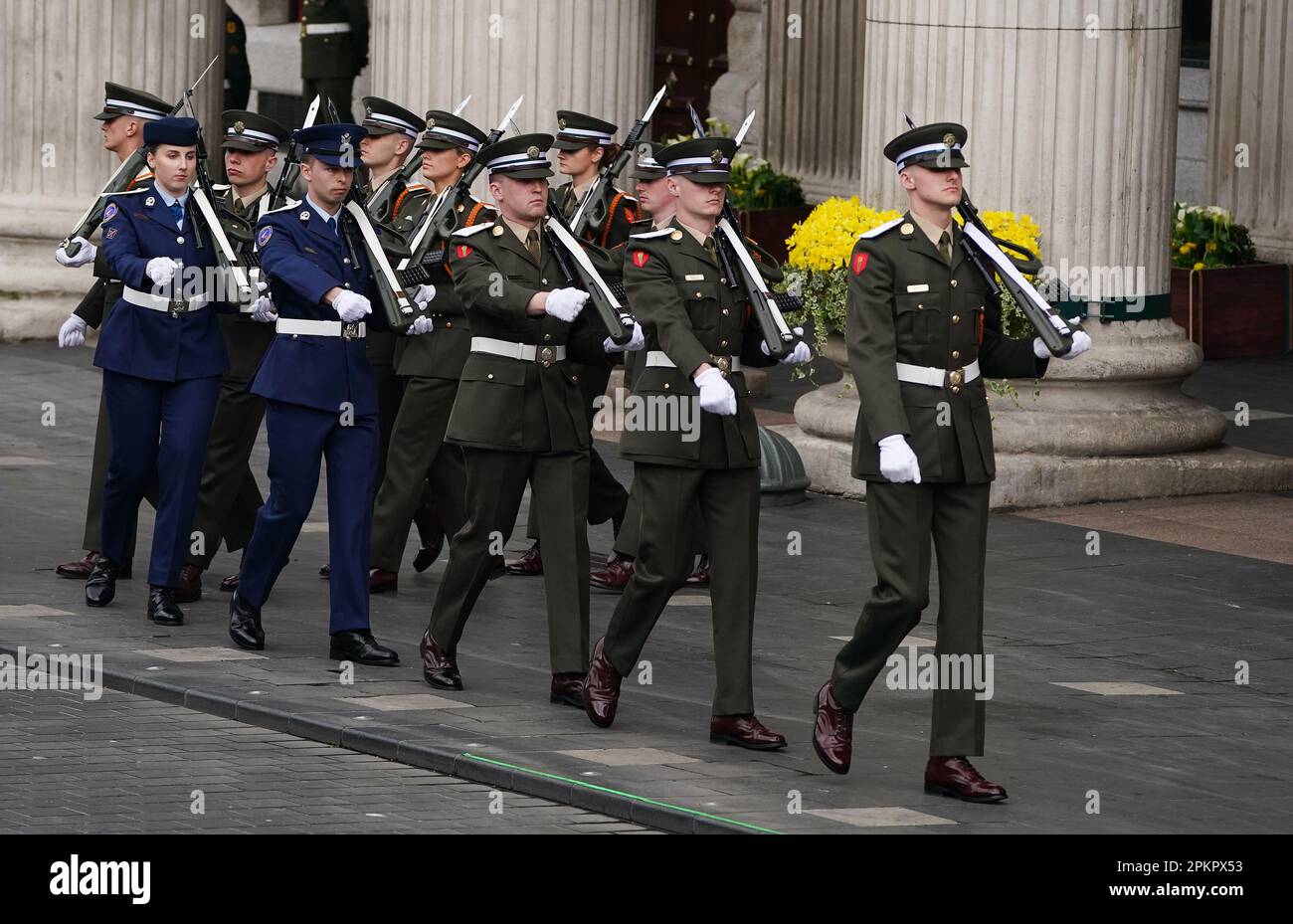Members of the defence forces take part in a ceremony at the GPO on O ...