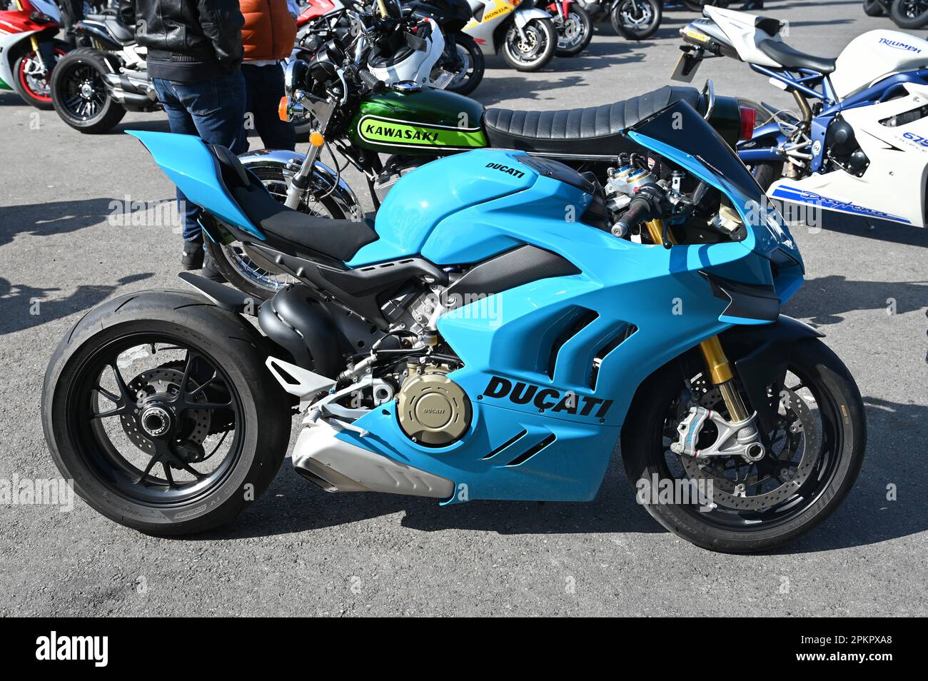 A blue Ducati sports bike Stock Photo - Alamy