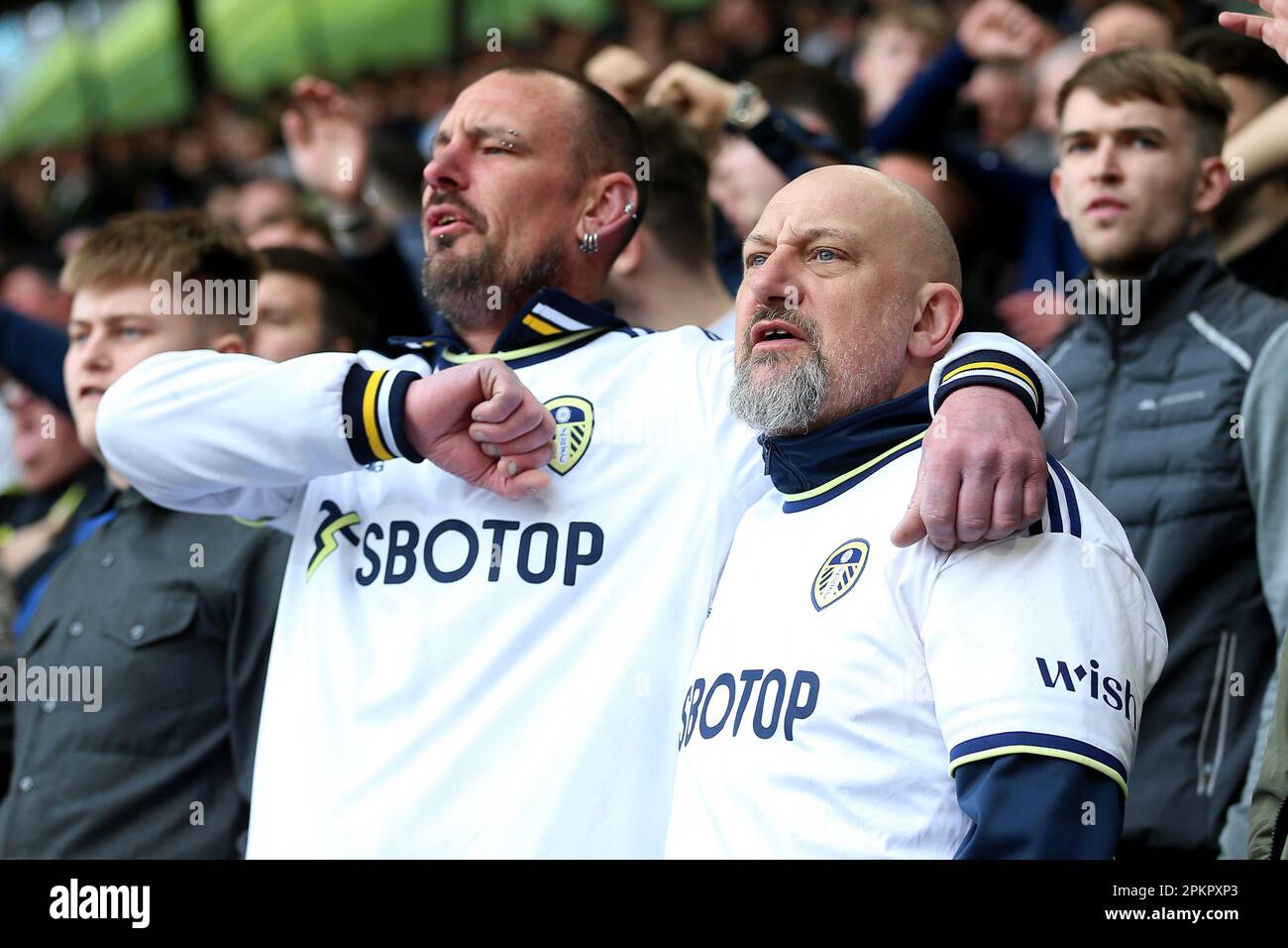 Leeds United fans seen ahead of the Premier League match at Ellend Road ...