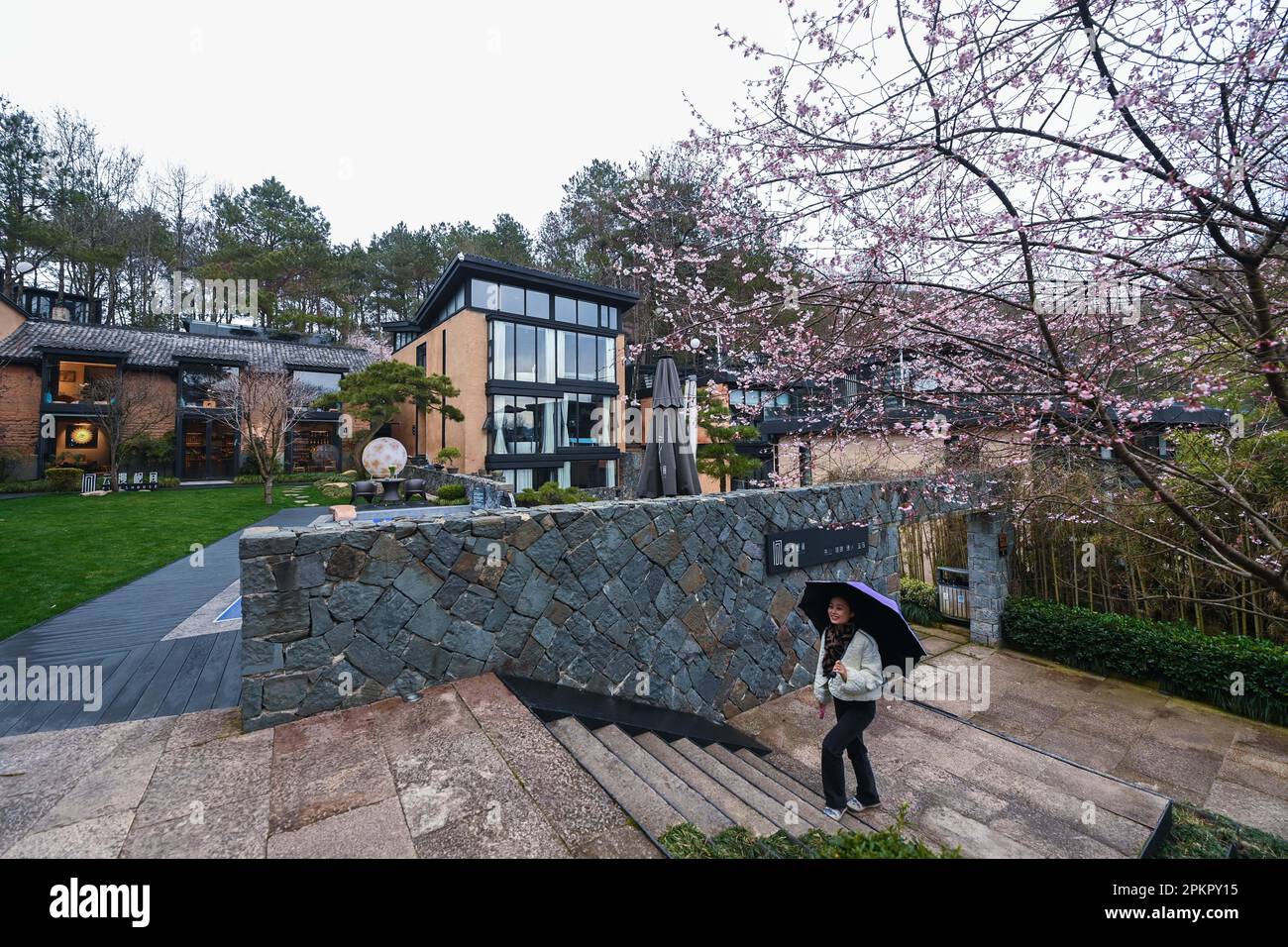 (230409) -- HANGZHOU, April 9, 2023 (Xinhua) -- A tourist walks near a ...