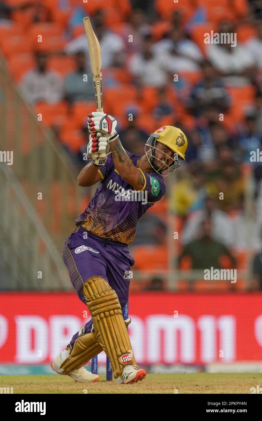 Kolkata Knight Riders's Nitish Rana plays a shot during the Indian ...