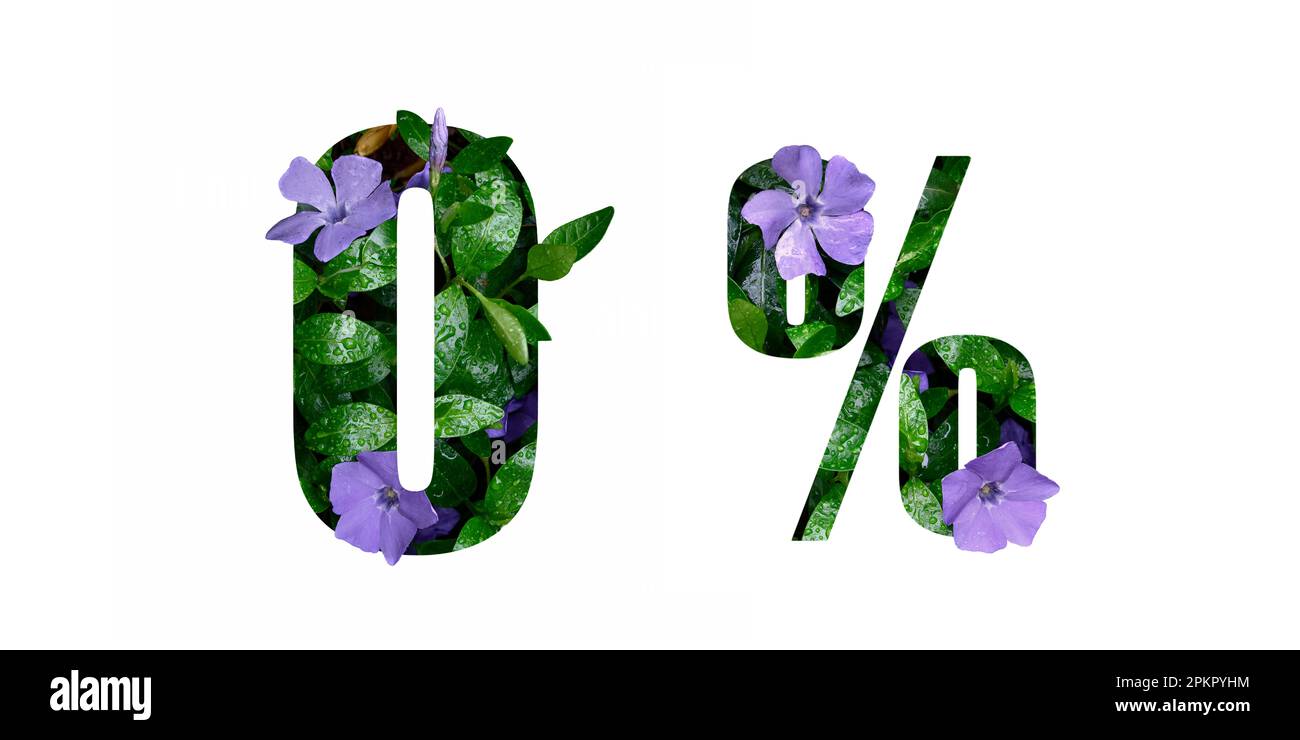 Creative number 0 zero and sign percent concept made of fresh flowers ...