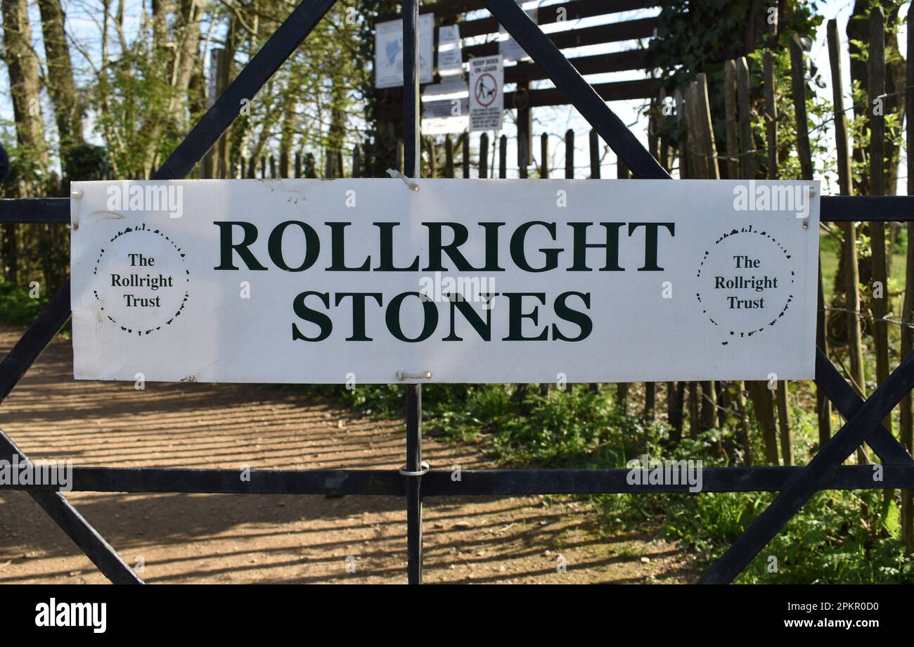 A sign by The Rollright Trunst with copy space: "Rollright Stones Stock ...