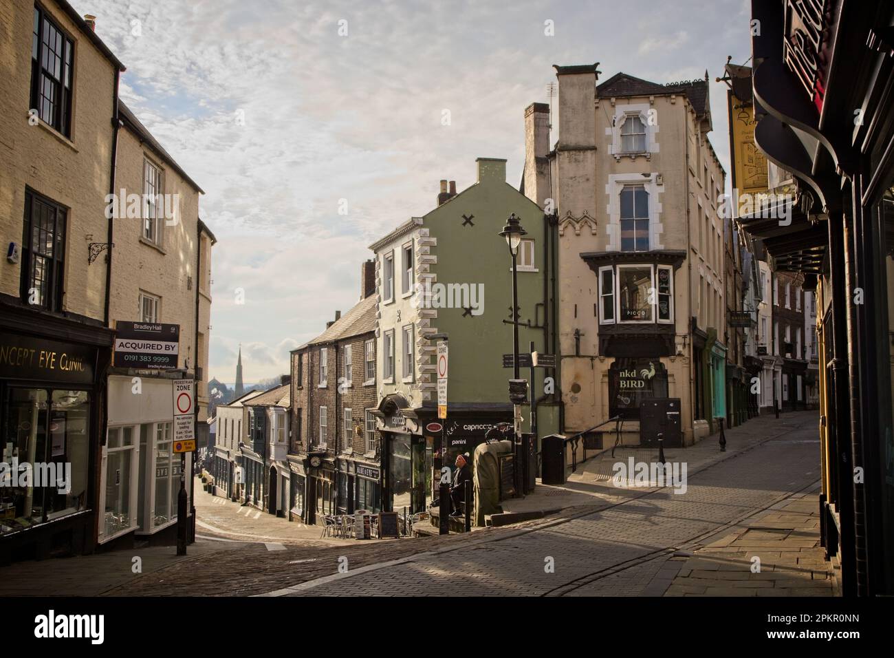 Central Durham City historic street scene captured where Elvet Bridge ...