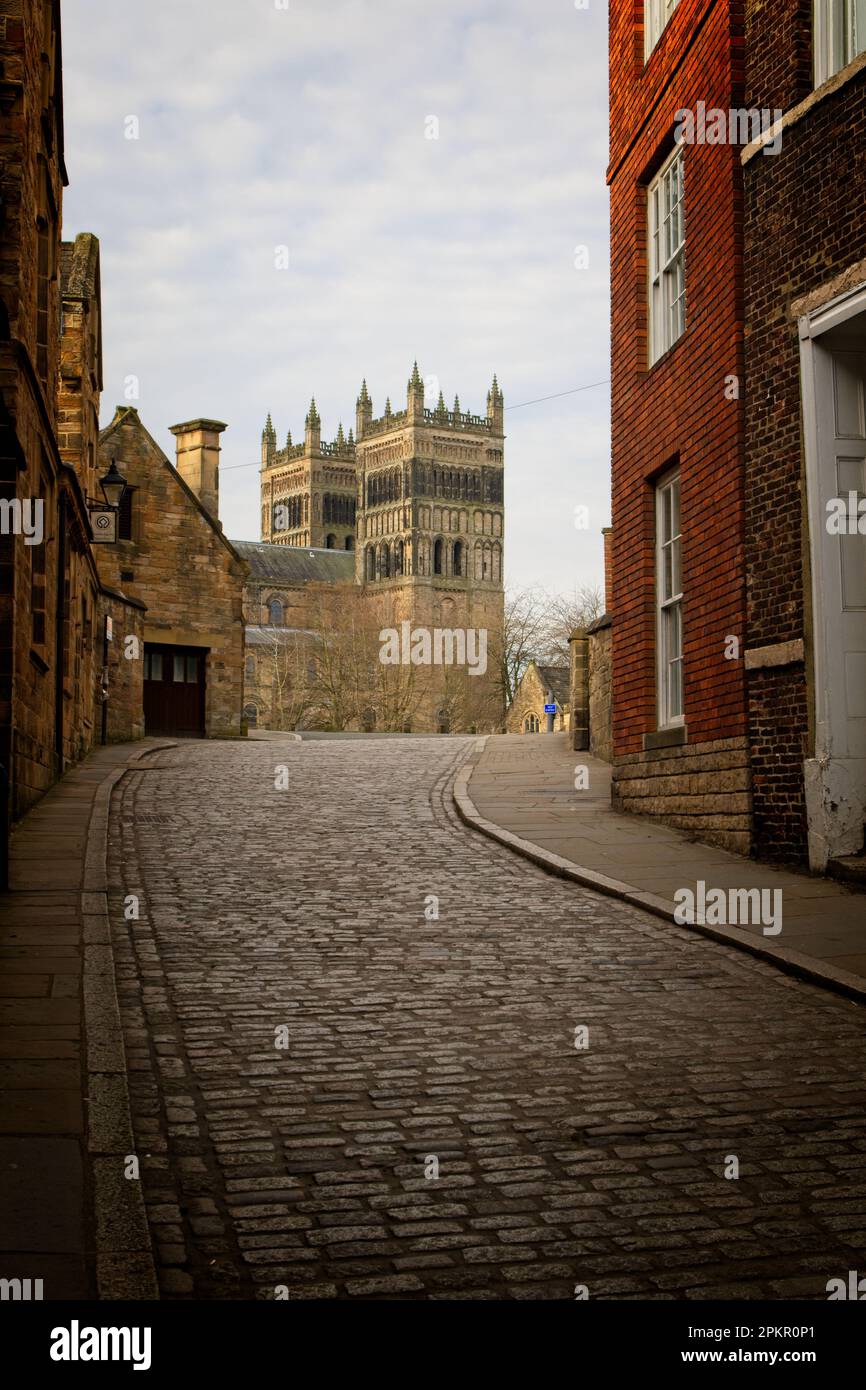 Durham Cathedral captured from the cobbled street of Owengate in ...