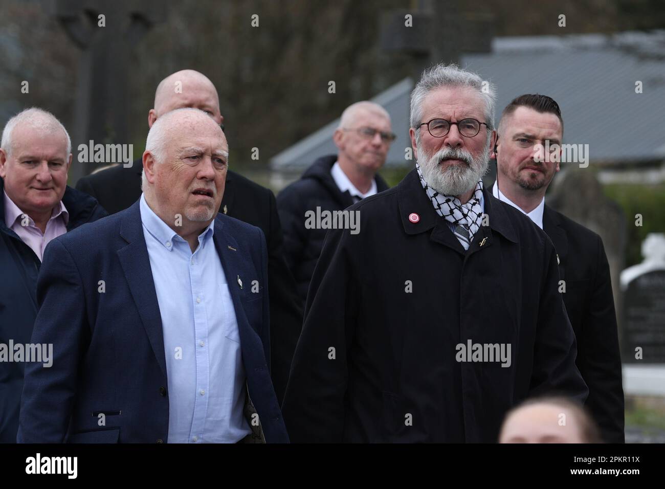 Danny Morrison and Gerry Adams enters Milltown Cemetery in Belfast ...
