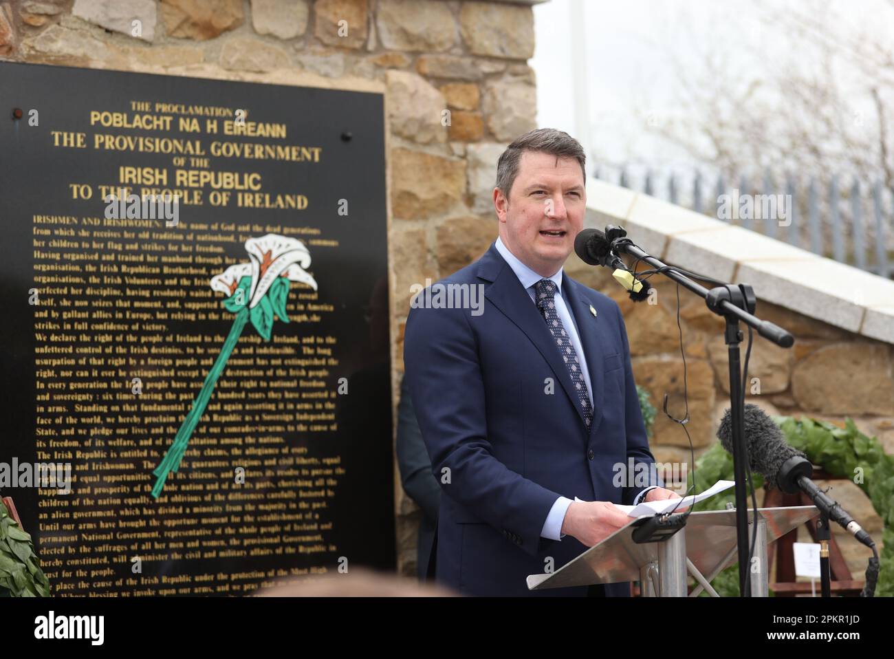 John Finucane speaking at Milltown Cemetery in Belfast, during a parade ...