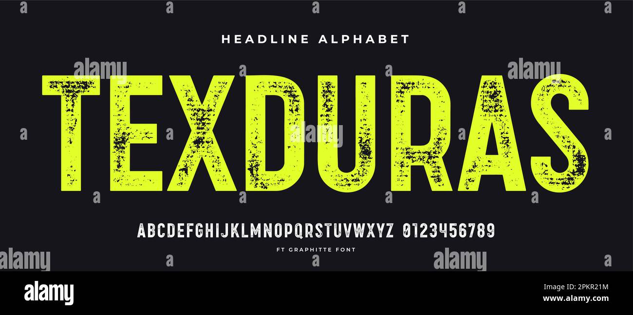 Headline alphabet and font. Bold aged, rough fat uppercase letters with ...