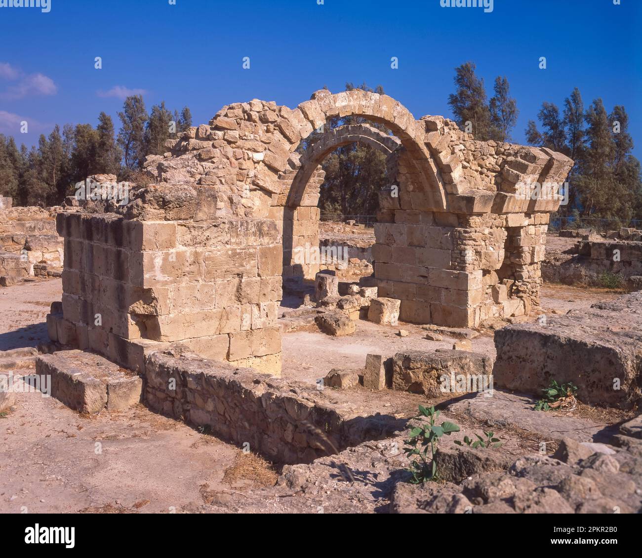 The ruins of the medieval fortress Sarata Kolones inside the Paphos ...