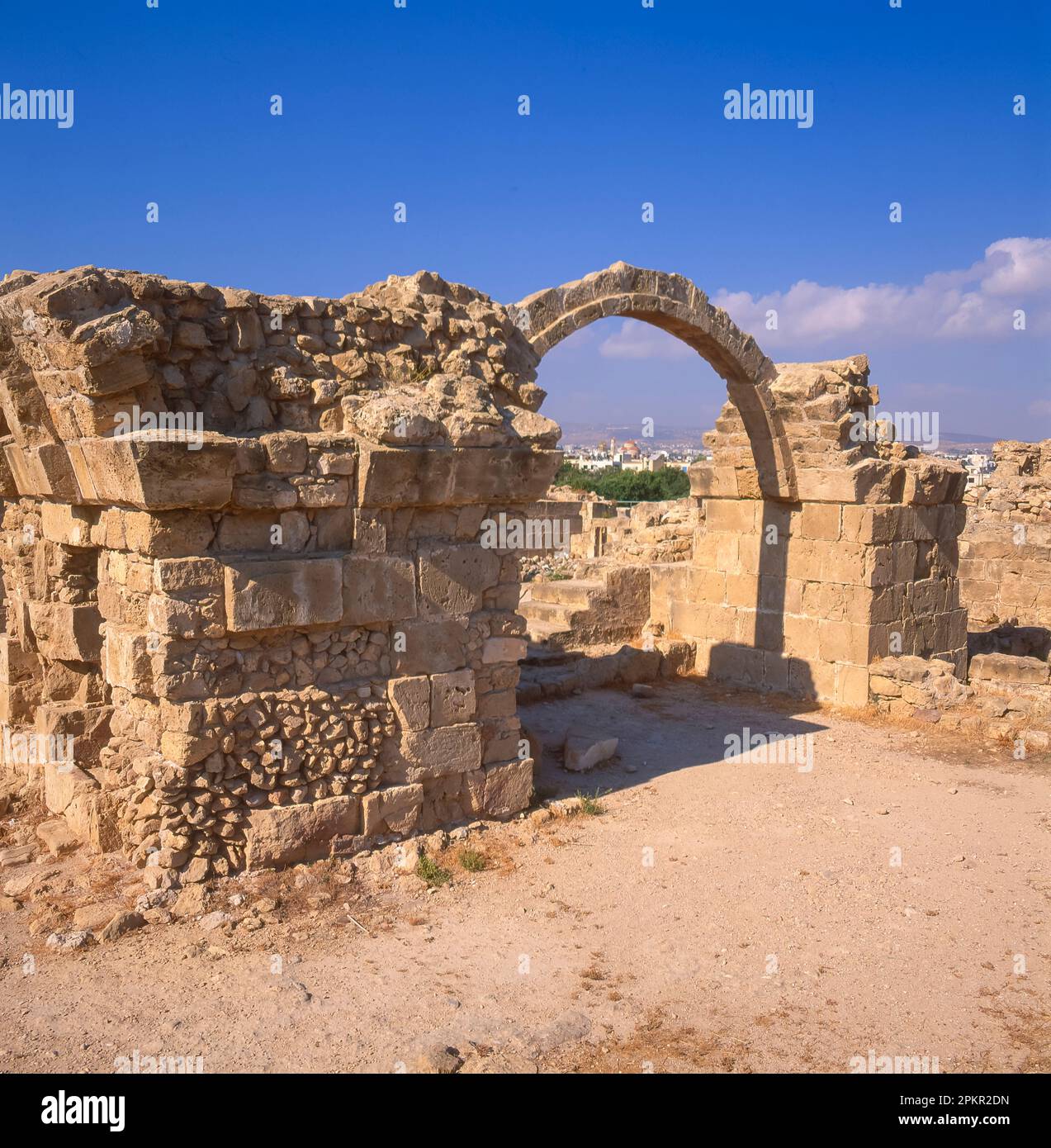 The ruins of the medieval fortress Sarata Kolones inside the Paphos ...