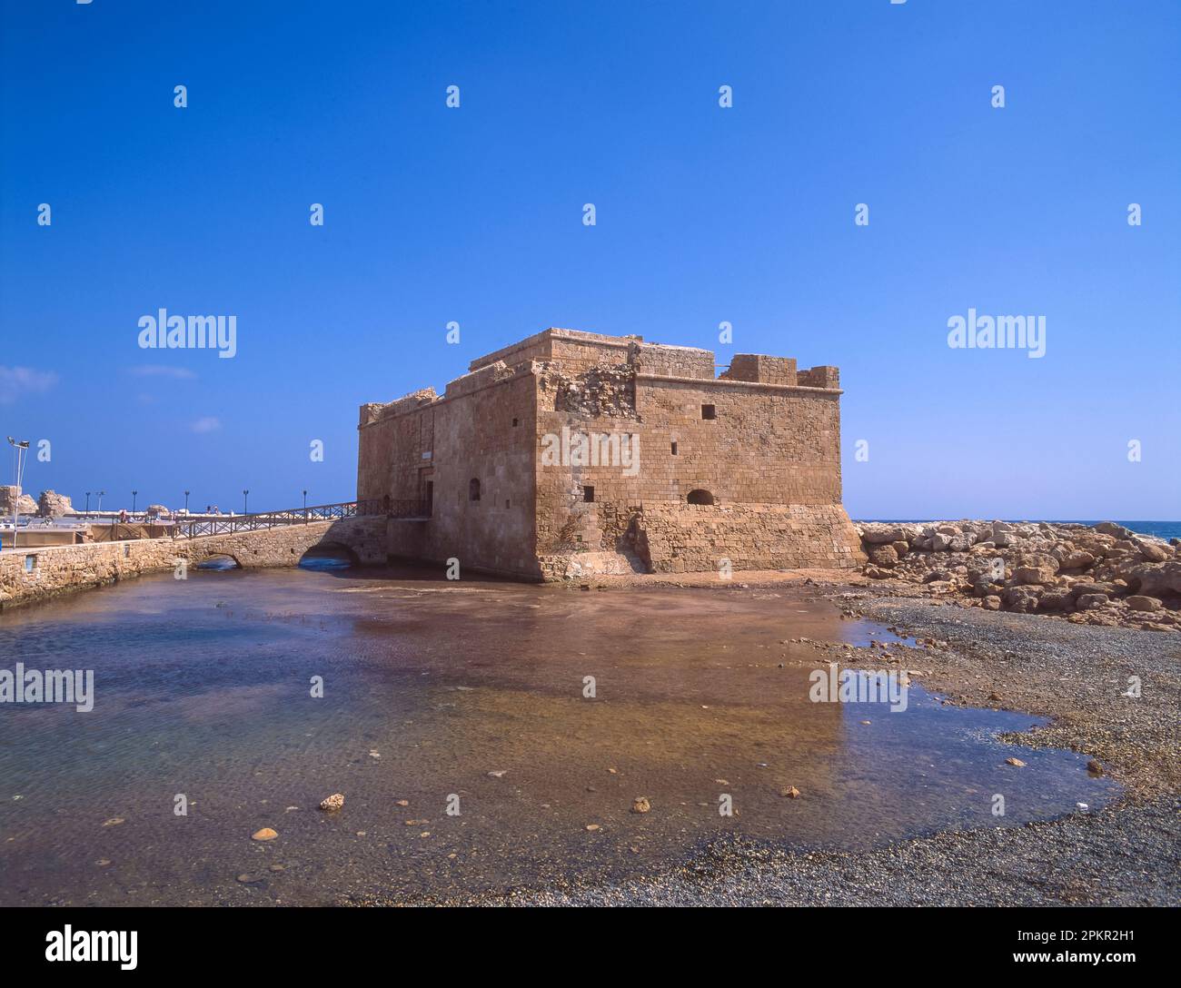 The ruins of the Paphos medieval fortress at the entrance to the town's ...