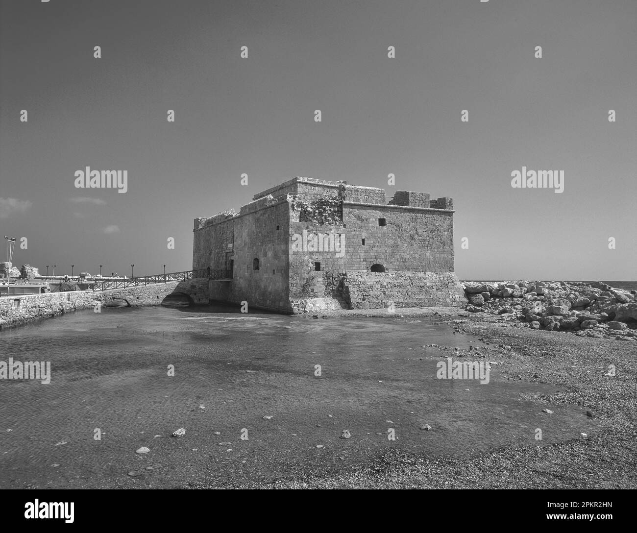 The ruins of the Paphos medieval fortress at the entrance to the town's ...