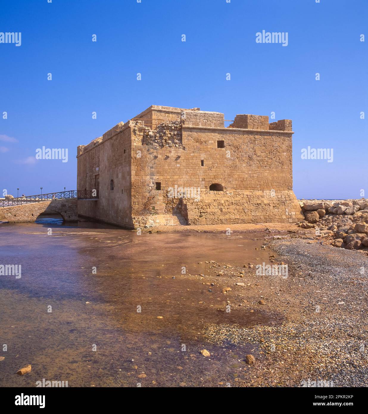 The ruins of the Paphos medieval fortress at the entrance to the town's ...