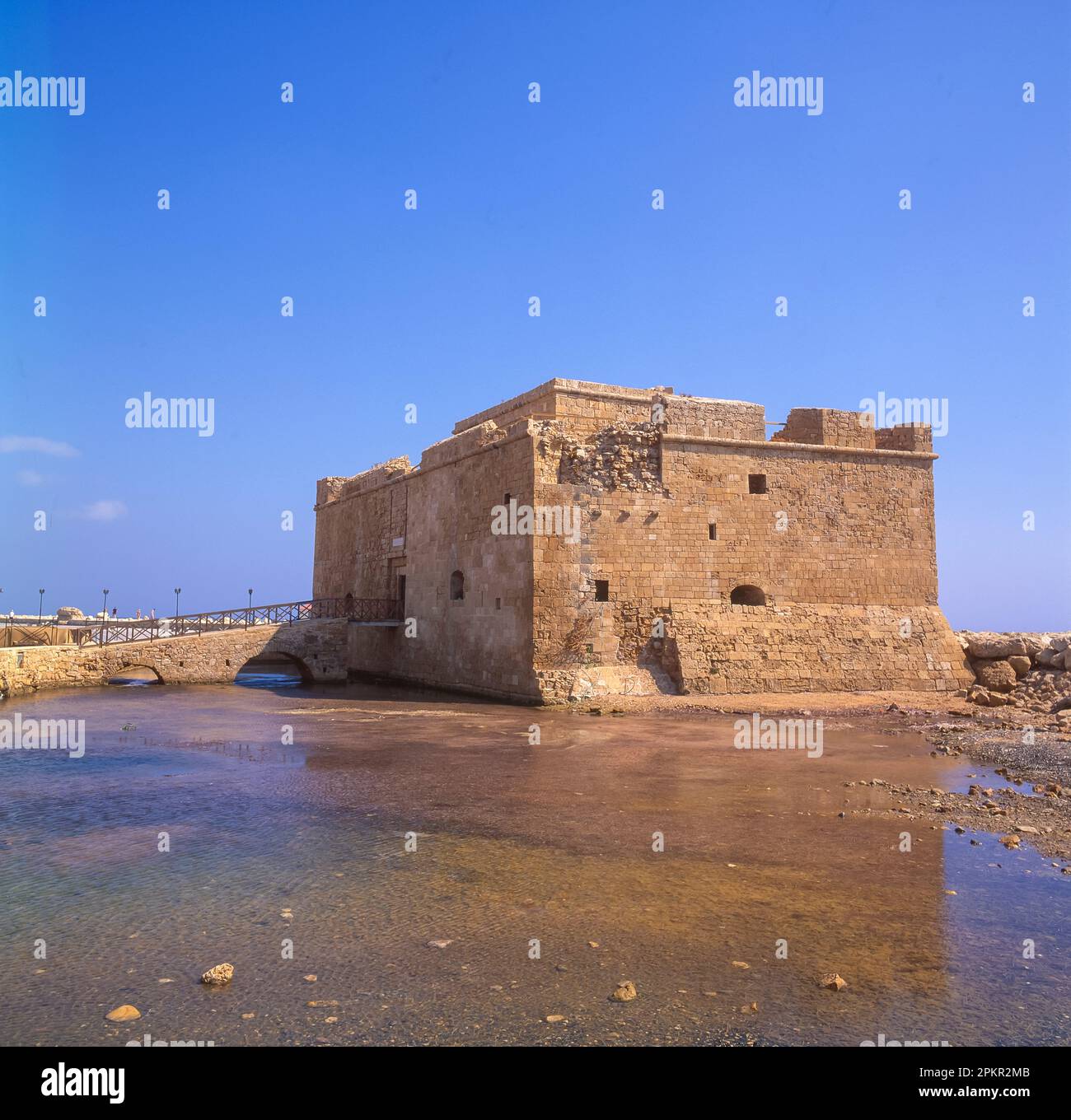 The ruins of the Paphos medieval fortress at the entrance to the town's ...
