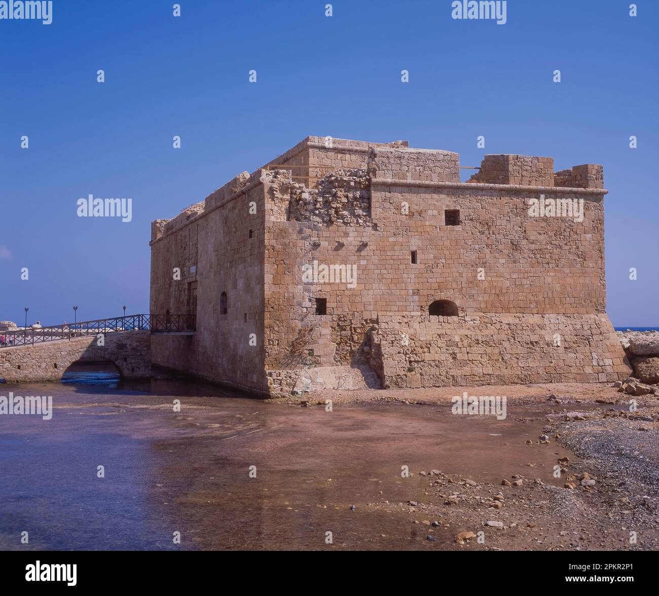 The ruins of the Paphos medieval fortress at the entrance to the town's ...