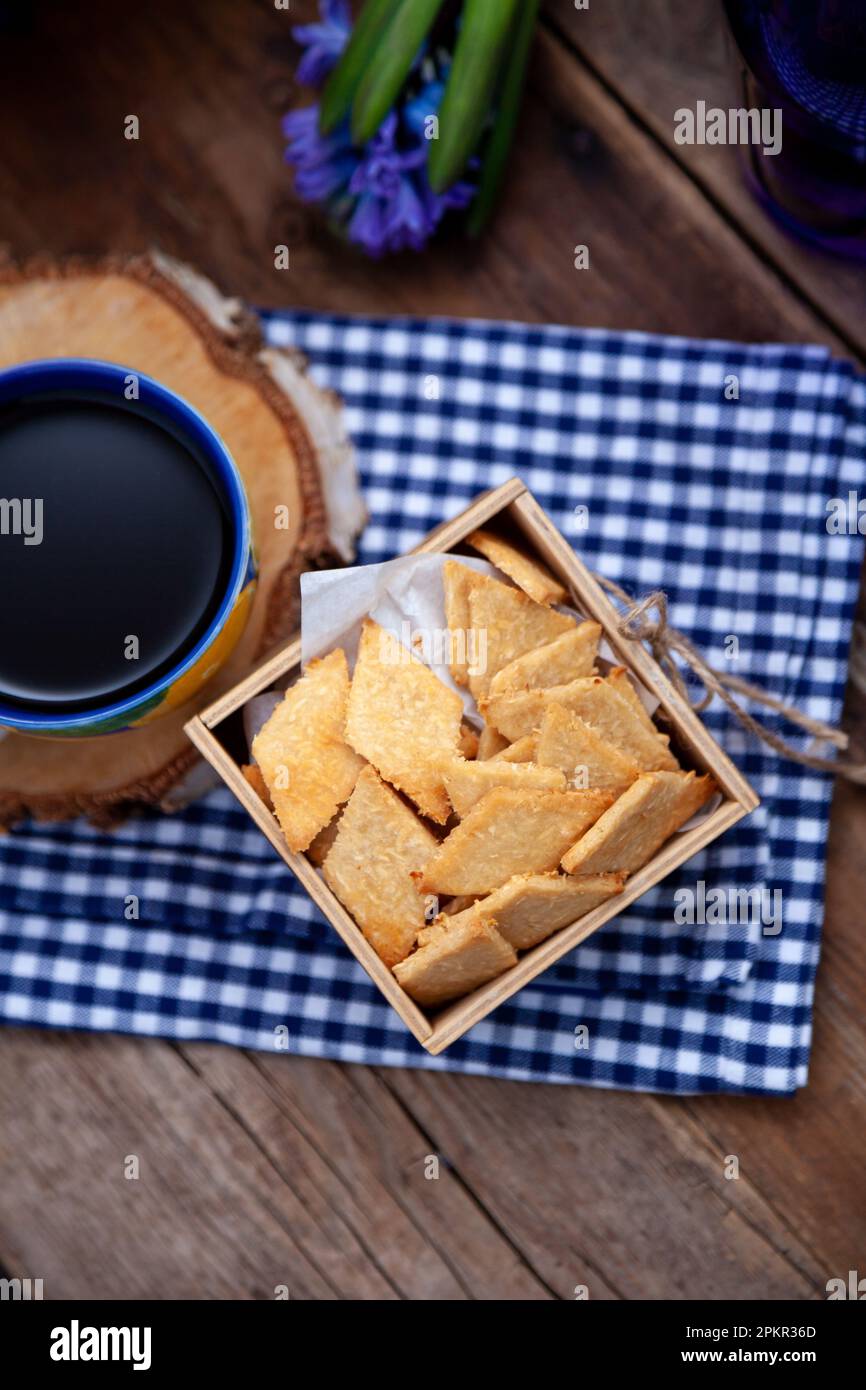 Homemade cookies with coconut. Rhombus shaped cookie. Sweet food ...