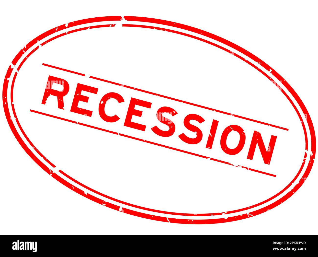 Grunge red recession word oval rubber seal stamp on white background ...