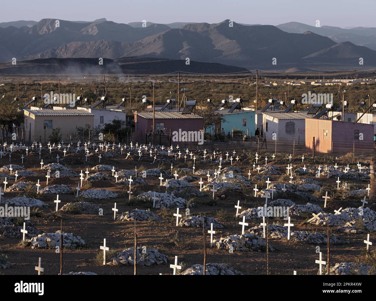 Late sunlight catches the historic Willowmore cemetery. The white ...