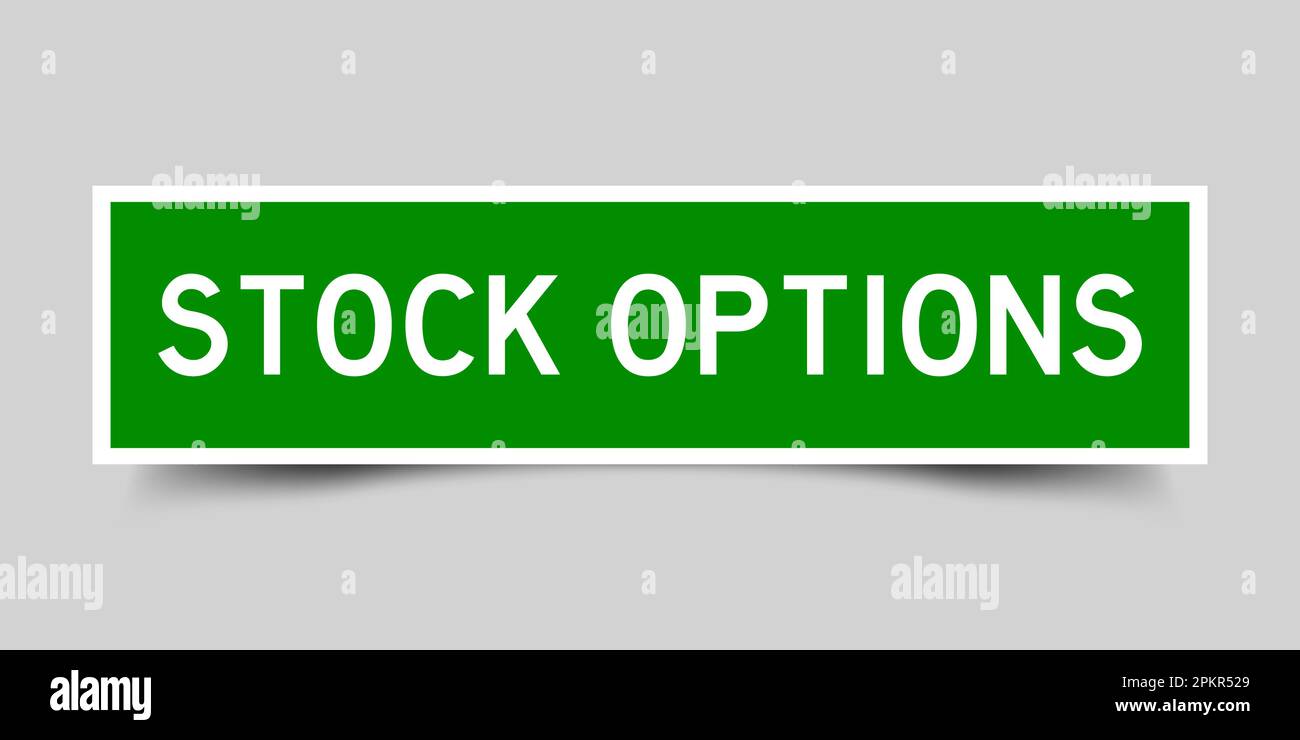 Green color square shape sticker label with word stock options stock ...