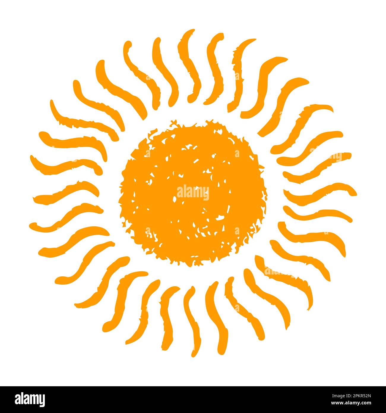 Hand painted sun symbol, hand drawn with crayon, isolated on white ...