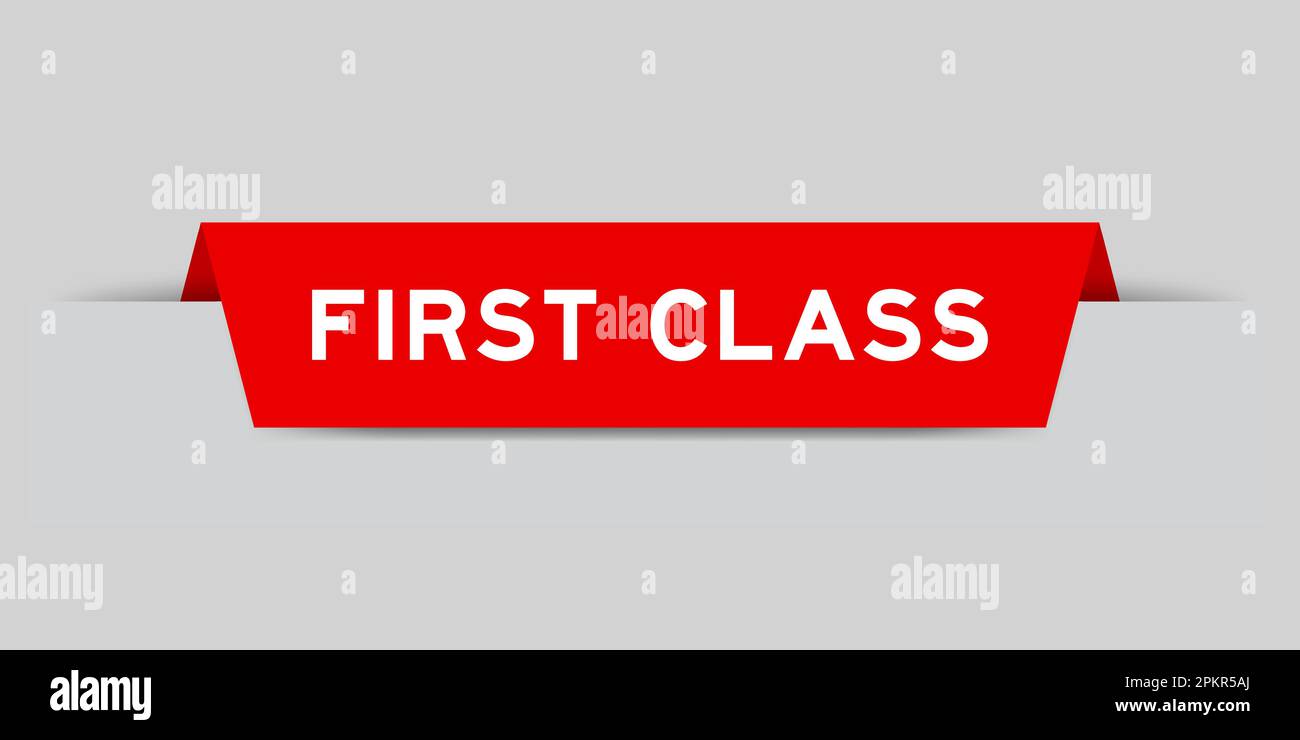 Red color inserted label with word first class on gray background Stock ...