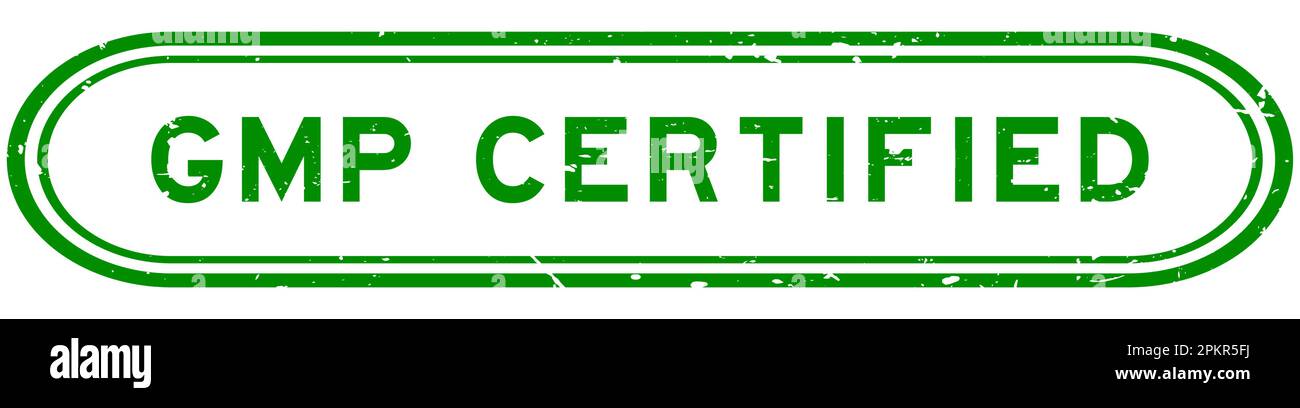 Grunge green GMP (Good manufacturing practice) certified word rubber ...