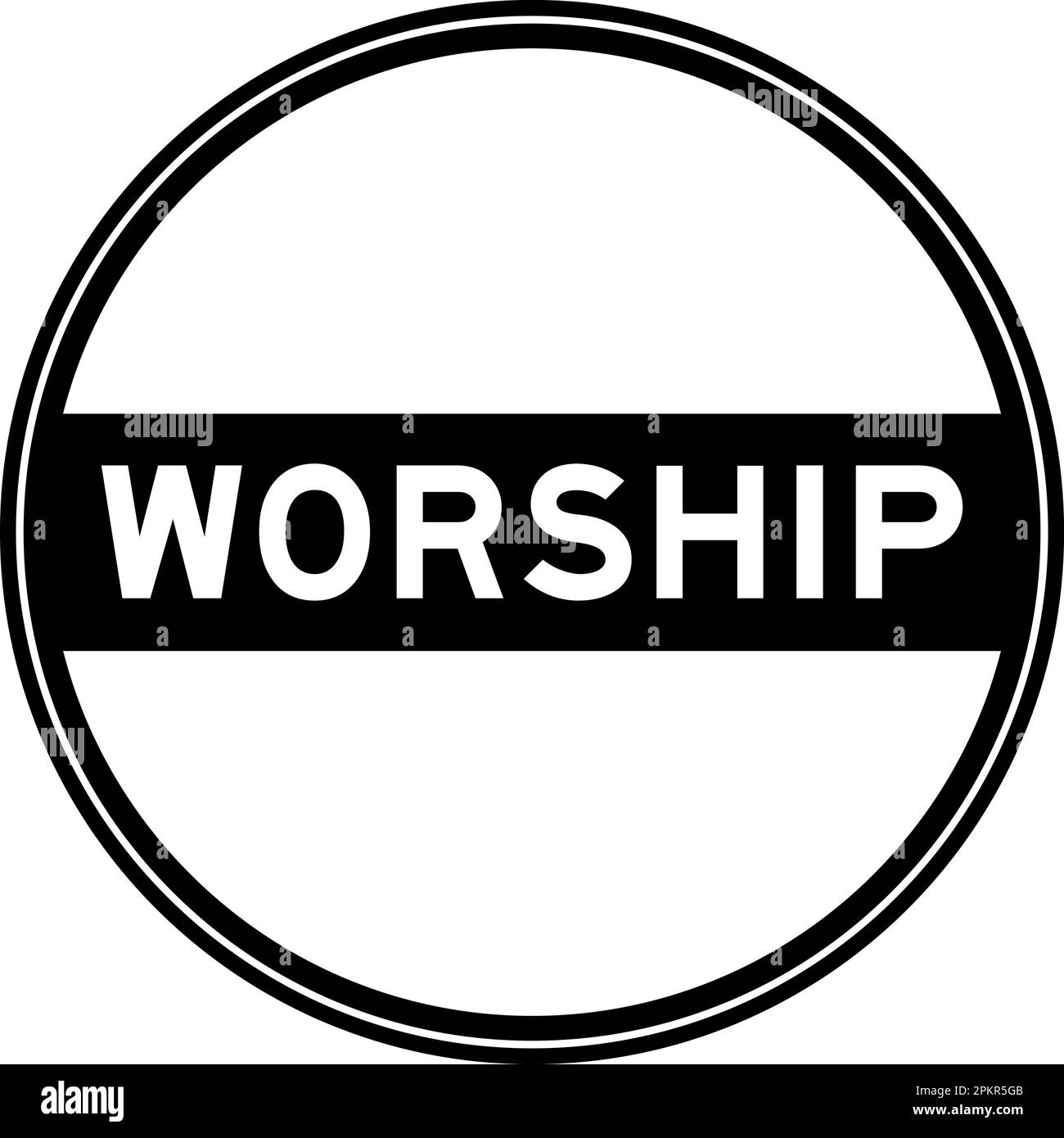 Black color round seal sticker in word worship on white background ...