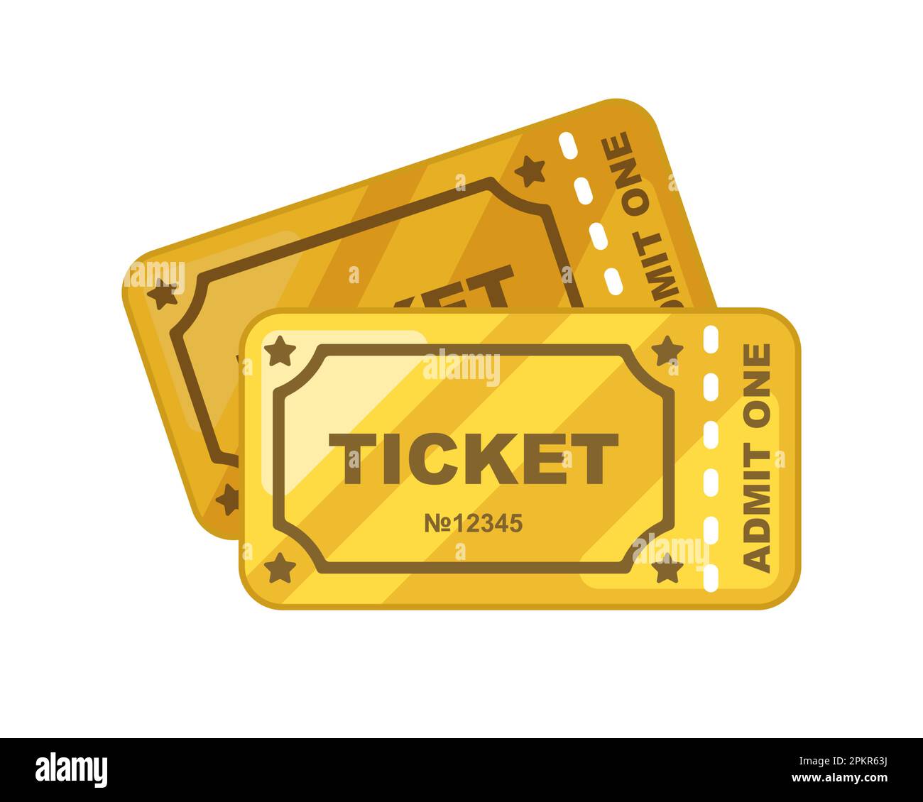 two golden tickets to the cinema. flat vector illustration isolated on ...