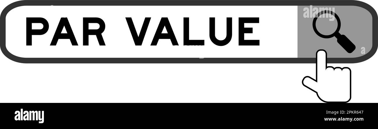Search banner in word par value with hand over magnifier icon on white ...