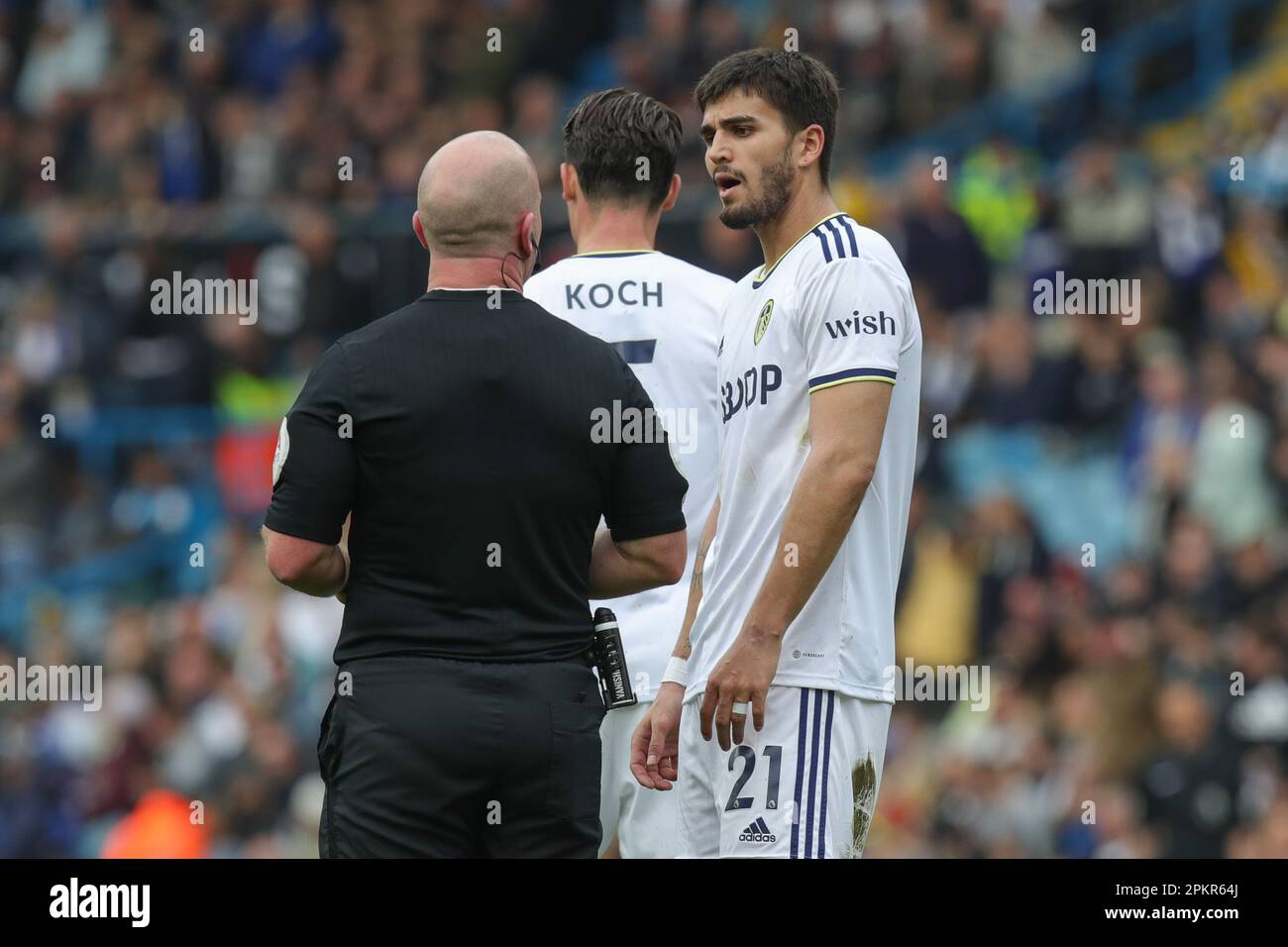 Pascal Struijk #21 of Leeds United appeals to referee Simon Hooper ...