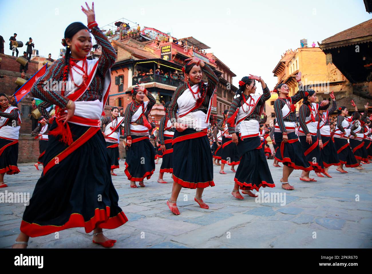 Nepal. 9th Apr, 2023. People from newar community perfom live dhime ...