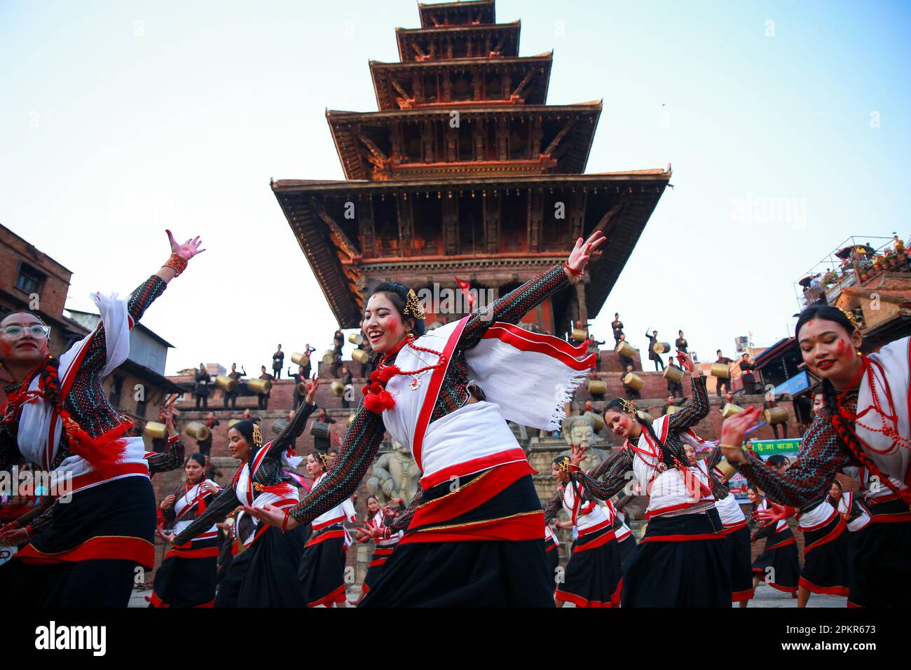 Nepal. 9th Apr, 2023. People from newar community perfom live dhime ...