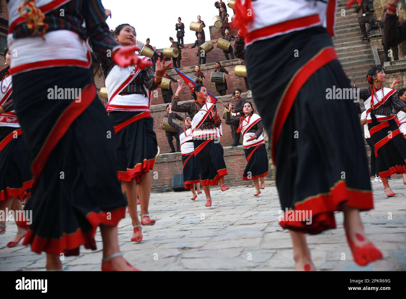 Nepal. 9th Apr, 2023. People from newar community perfom live dhime ...
