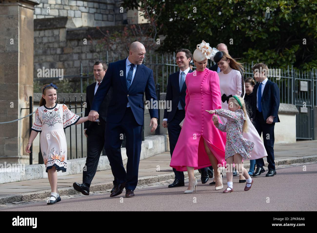 Windsor, Berkshire, UK. 9th April, 2023. Zara and Mike Tindall arrive ...