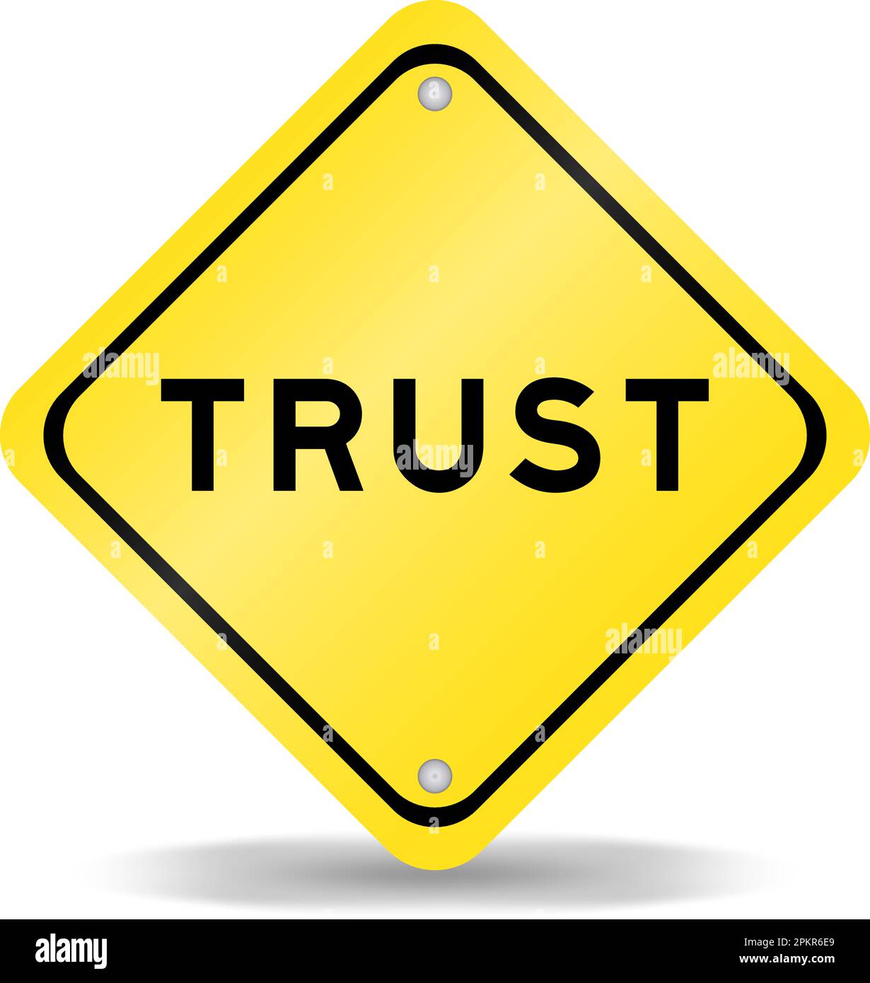 Yellow color transportation sign with word trust on white background ...