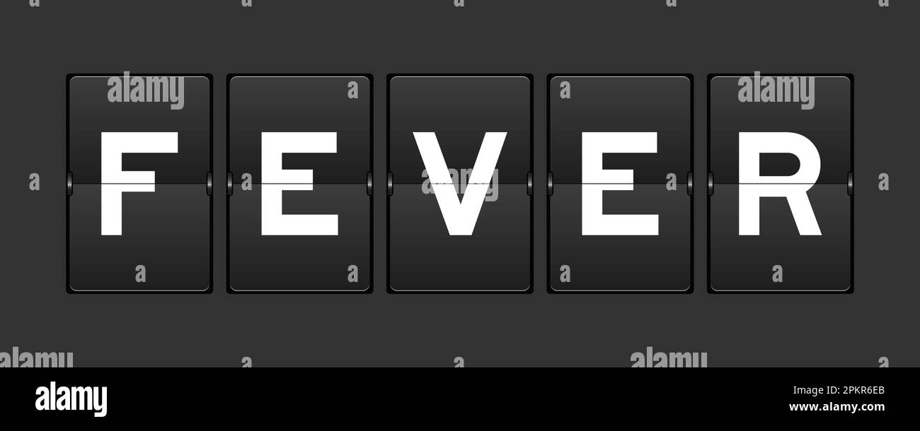 Black color analog flip board with word fever on gray background Stock ...