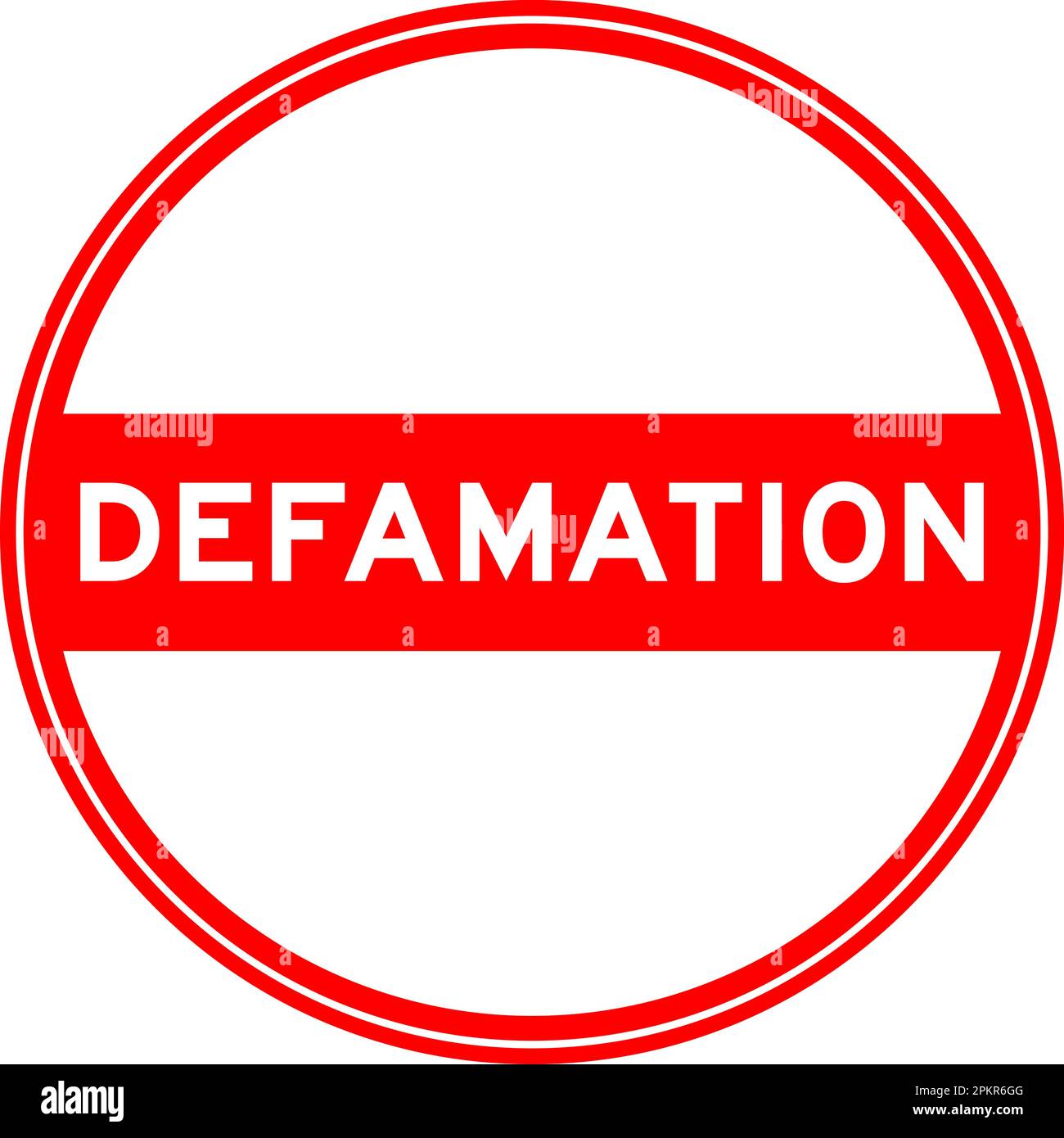 Red color round seal sticker in word defamation on white background ...