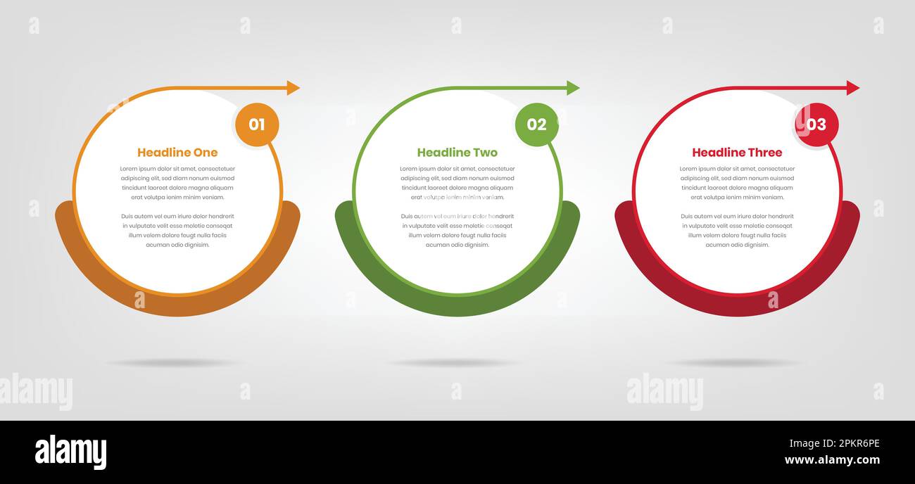 Three steps infographic concept in oval shape with abstract arrow for ...