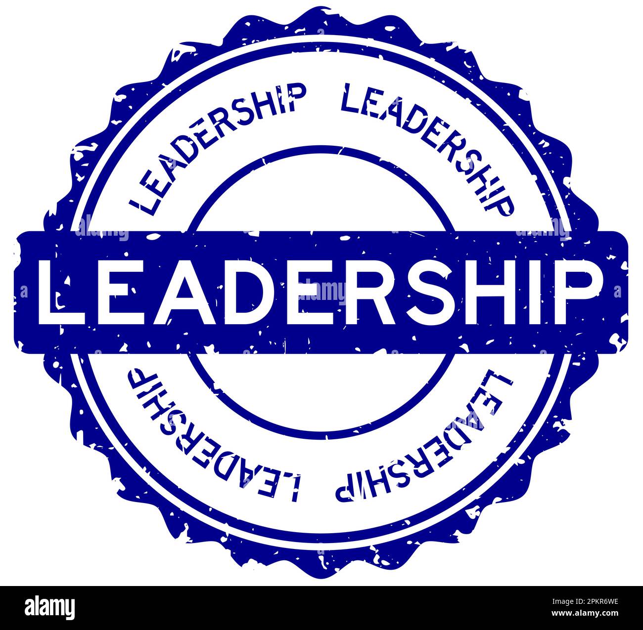 Grunge blue leadership word round rubber seal stamp on white background ...