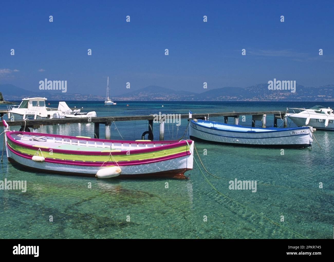 Provencal boats at the small port of La Madrague on the Giens peninsula ...