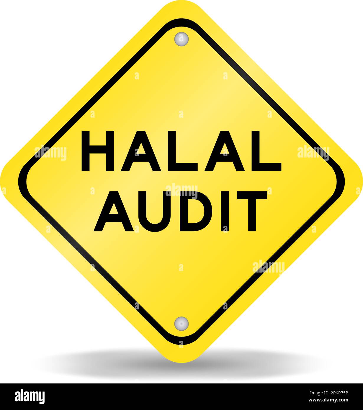 Yellow color transportation sign with word halal audit on white ...