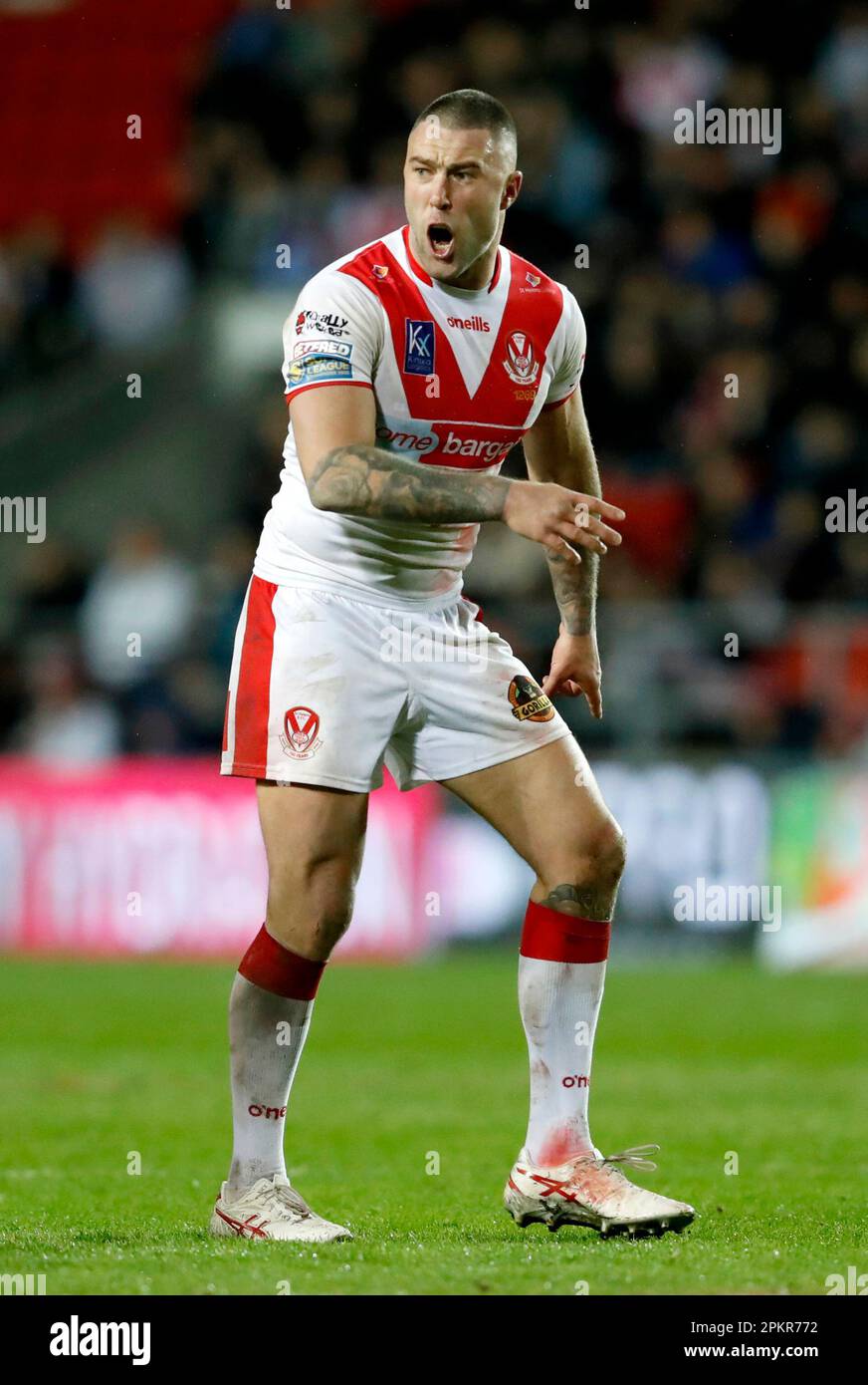 St Helens' Curtis Sironen reacts during the Betfred Super League match ...